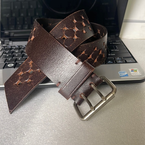 Express | Accessories | Express Brown Italian Leather Laser Cut Double ...